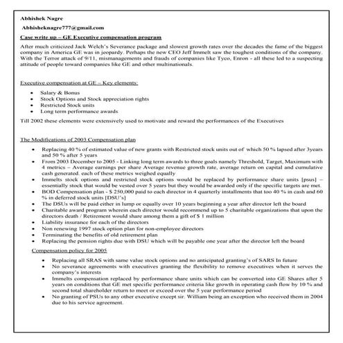 Executive pay system - GE Company - Write up | PDF