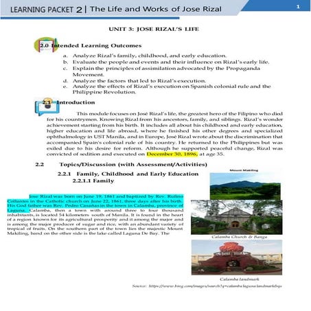 An Outline of Jose Rizal's Life | PDF