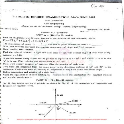 Ge 131 engineering mechanics anna university may june 2007 - solved ...