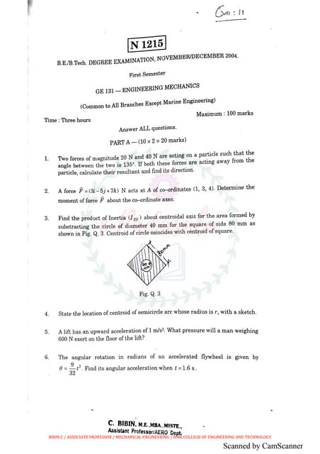 Ge 131 engineering mechanics anna university november december 2002 ...