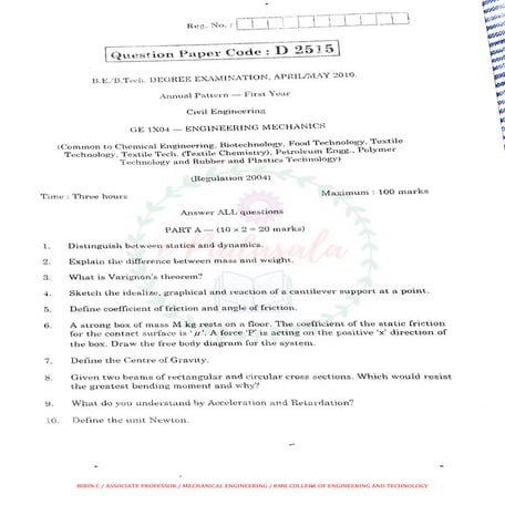 Ge 1151 engineering mechanics anna university may june 2007 - solved ...