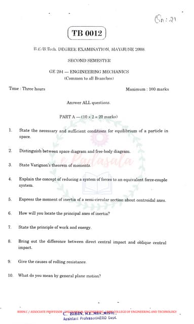 Me1201 engineering thermodynamics uq - nov dec 2008 | PDF