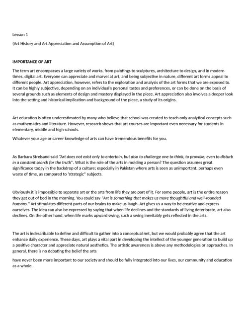 Art Appreciation Humanities, Assumptions, and nature of Arts | PPTX