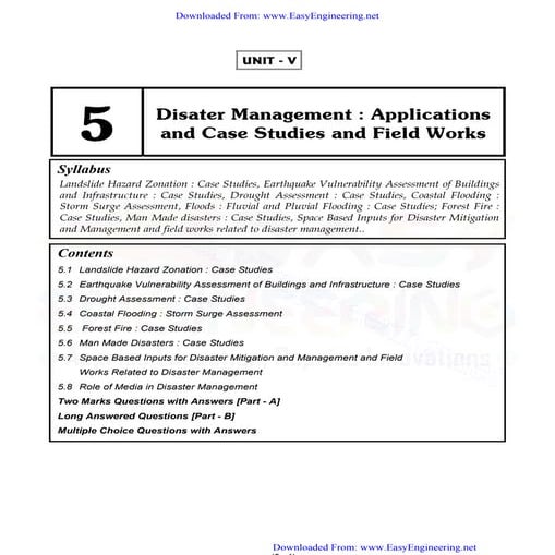 GE8071 Unit 5 - DISASTER MANAGEMENT FOR FWT. | PDF