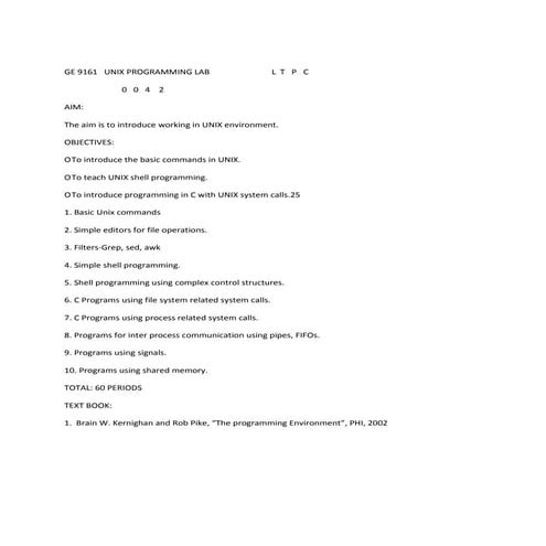 Ge 9161 unix programming lab | DOC