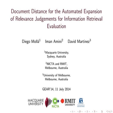 Document Distance for the Automated Expansion of Relevance Judgements for Information Retrieval ...