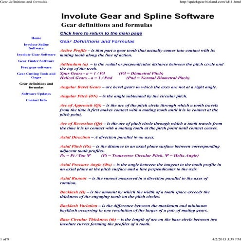 Gear definitions and formulas | PDF