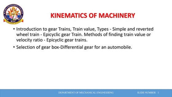 GEAR TRAIN- BASIC CONCEPTS AND WORKING PRINCIPLE | PPTX