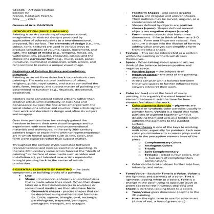 GEC106 - ART APPRECIATION - GENRES OF ART - PAINTING REPORT HANDOUTS.pdf