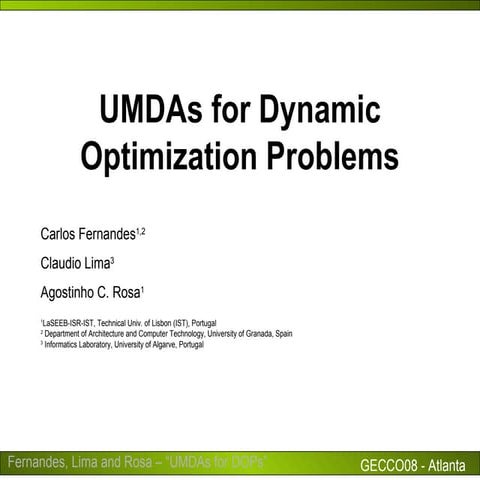 UMDAs for Dynamic Optimization Problems | PPT