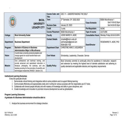 GEC II UNDERSTANDING THE SELF | DOCX