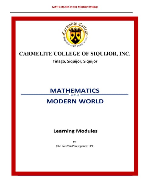 Mathematics in the Modern World Lecture 1 | PDF
