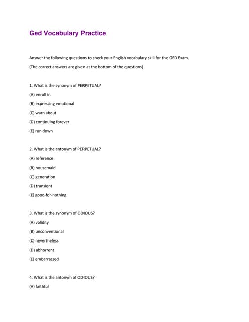 Ged Vocabulary Words | PDF | Education