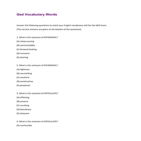 Ged Vocabulary Words | PDF