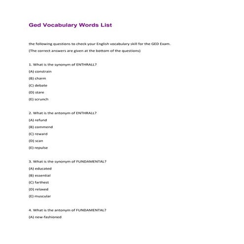 Ged Vocabulary Words List | PDF