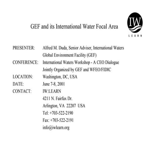 GEF and its International Water Focal Area | PPT