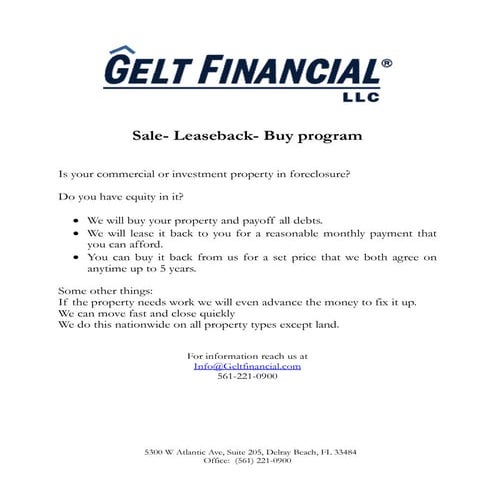 Gelt Financial Sale-Leaseback- Buy Programs for properties in ...