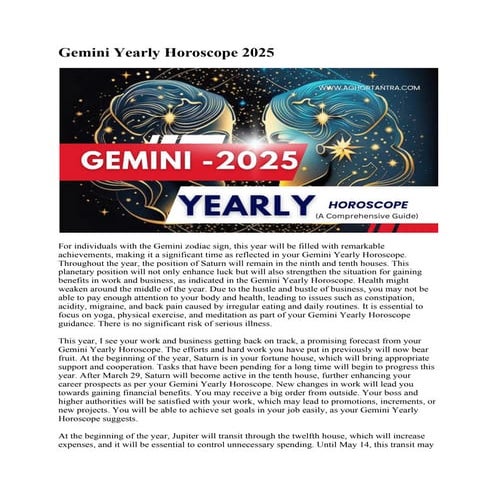 Gemini Yearly Horoscope Predictions for 2025 | PDF