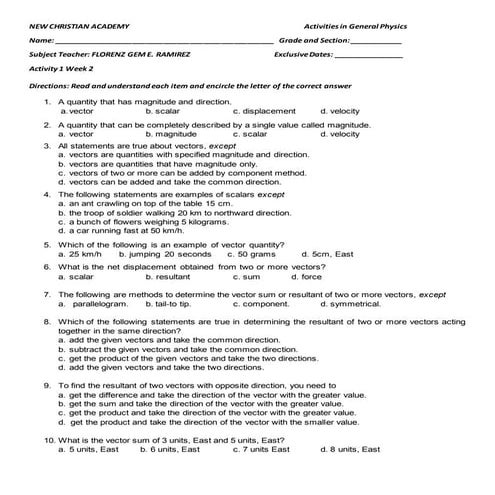 Gen. physics activities w2 | PDF