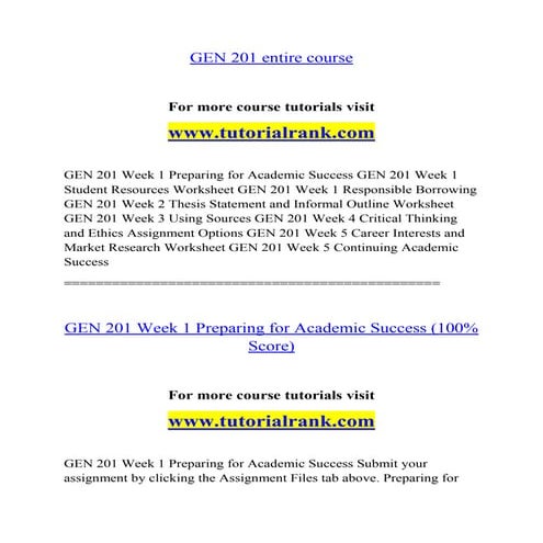 GEN 201 Enhance teaching/tutorialrank.com | Student Loans | Personal Debt