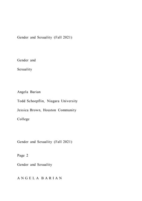 Gender And Sexuality Fall 2021 Gender And Sexu Pdf
