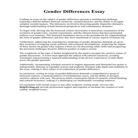 Gender Differences Essay. Ohio Valley College of Technology | PDF