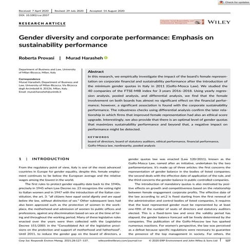 Gender diversity and corporate performance emphasis on sustaiability ...