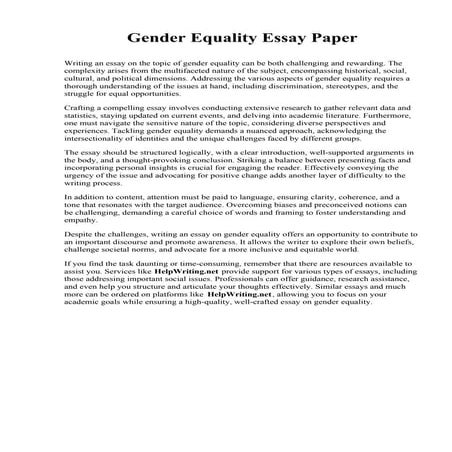 Gender Equality Essay Paper. Mississippi Valley State University | PDF