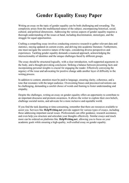 Essay On Gender Equality. Central Arizona College | PDF