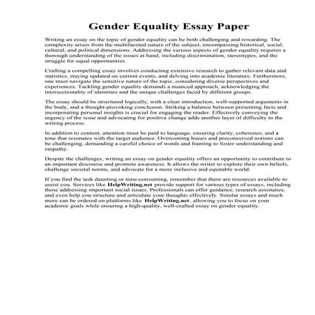 Gender Equality Essay Paper. Essay on Gender Equality Gender ...