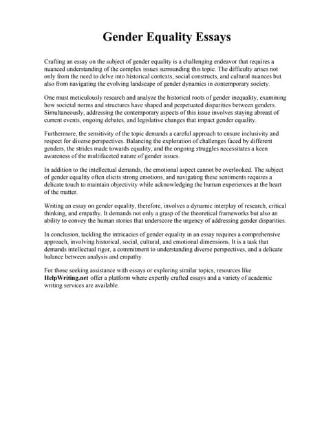Essay On Gender Equality. Central Arizona College | PDF