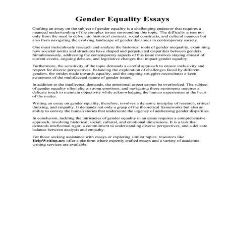 Gender Equality Essays. Essay on equality in gender | PDF