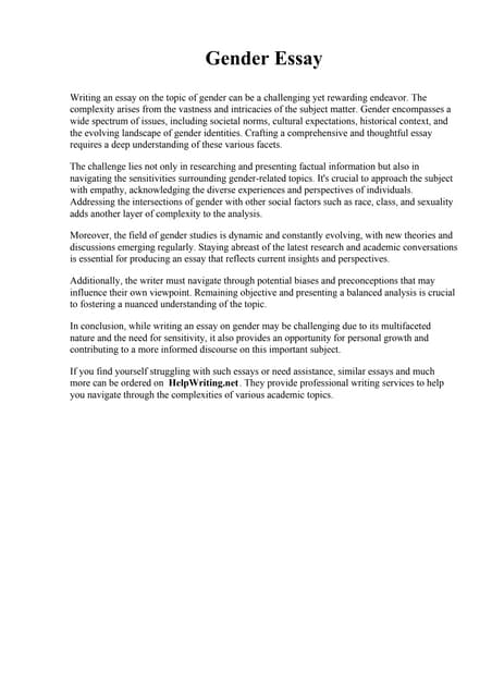 Essay On Gender Equality. Central Arizona College | PDF