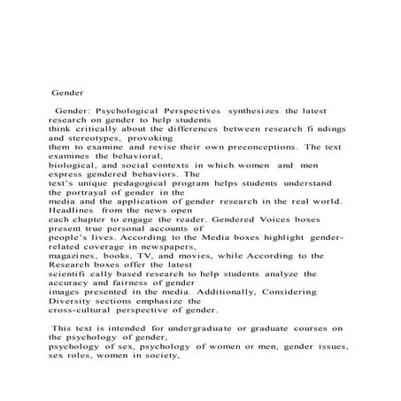 Gender Gender Psychological Perspectives synthesi | DOCX