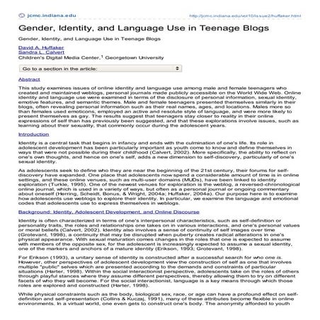 Gender identity and language use in teenage blogs | PDF