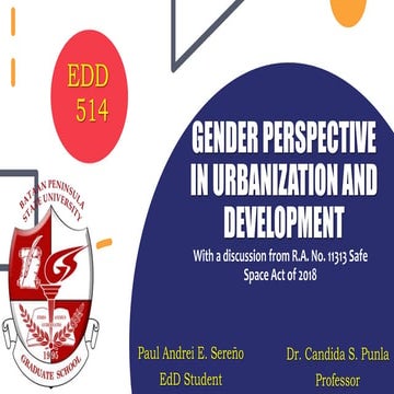 Gender Perspective in Urbanization and development (include a ...