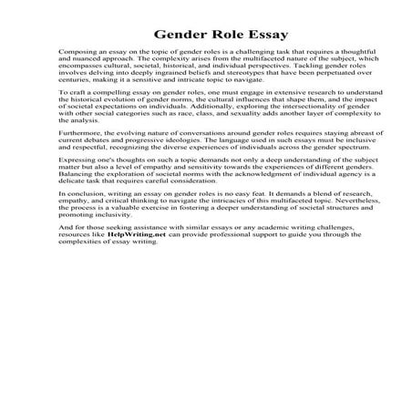 Gender Role Essay. essay examples: gender roles essay | PDF