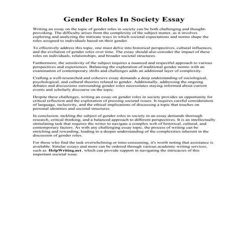 Gender Roles In Society Essay. Gender Roles Summary Essay Example ...