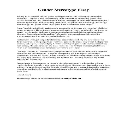 Gender Stereotype Essay.pdf | Educational Assessment | Education