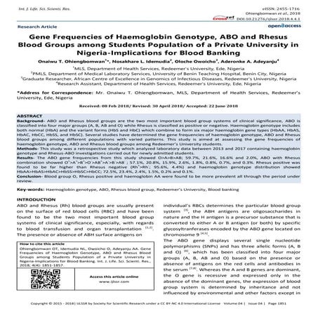 Gene Frequencies of Haemoglobin Genotype, ABO and Rhesus Blood Groups ...