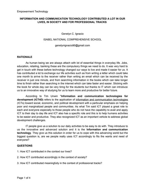 The importance of ICT in our daily life | PDF