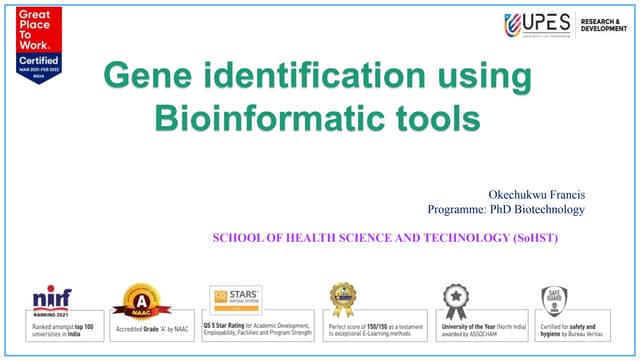 Gene Identification Using Bioinformatic Tools Pptx