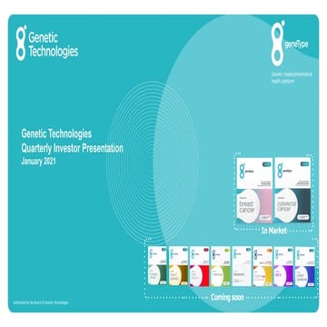 Genetic Technologies Presentation - January 2021 | PPT