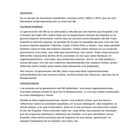 Generación del 98 | DOCX | Poetry | Books and Literature
