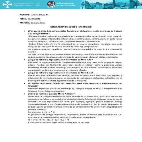 Generacion codigo intermedio | PDF
