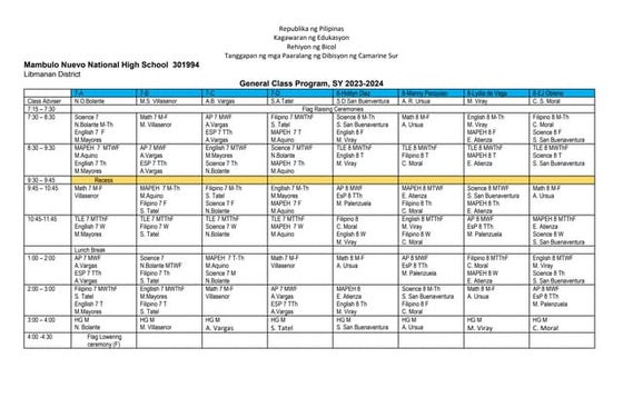 JHS Consolidated Class Program Sep. 2023 | PDF | Education industry ...