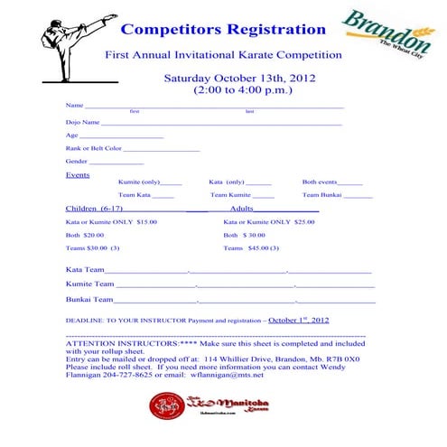 General Registration Form Brandon Invitational Karate Tournament 2012 | PDF
