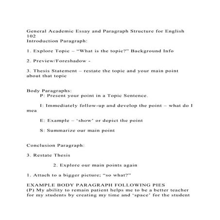 General Academic Essay and Paragraph Structure for English 102In.docx