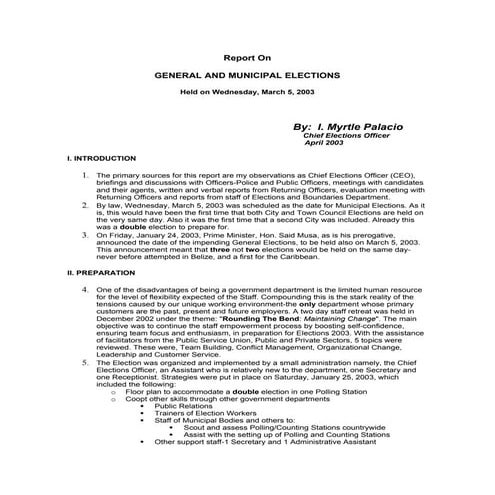 Belize's General and Municipal Elections 2003: A Report | PDF