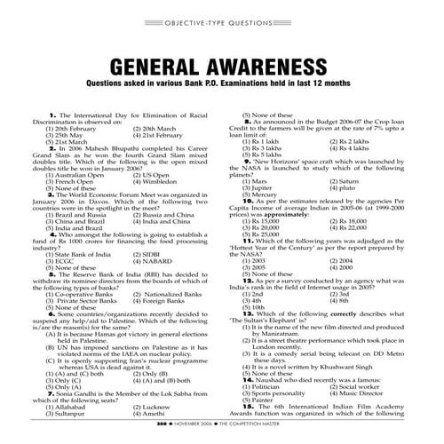 General awarenessquestionsaskedinbankp[1].o.examsin2006 | PDF